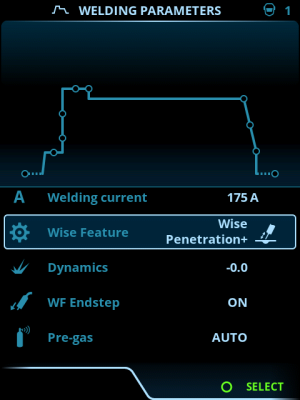 Auto control panel: Welding parameters