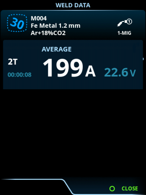 Auto control panel: Weld data view